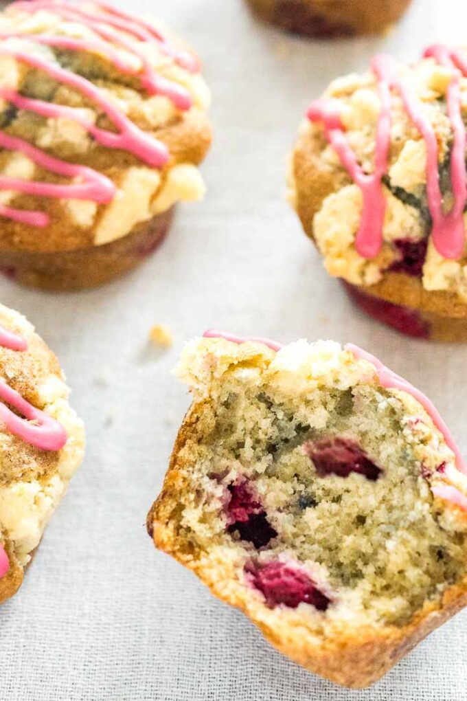 Raspberry Muffins with Streusel Topping - Plated Cravings