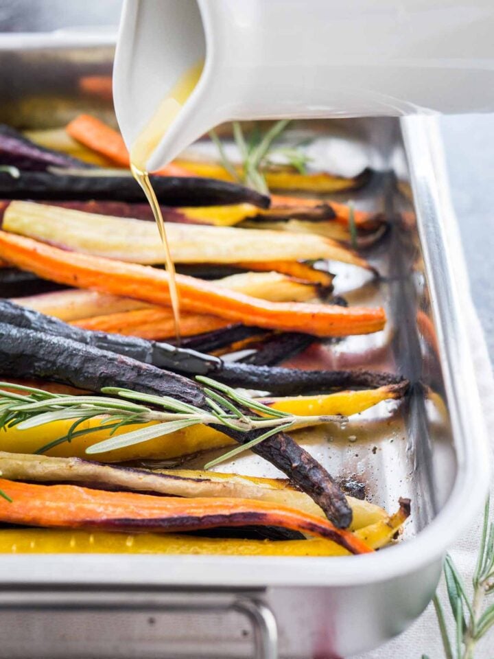 Brown Butter Maple Glazed Roasted Rainbow Carrots - Plated Cravings