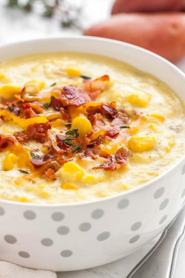 Slow Cooker Corn Chowder with Bacon - Plated Cravings
