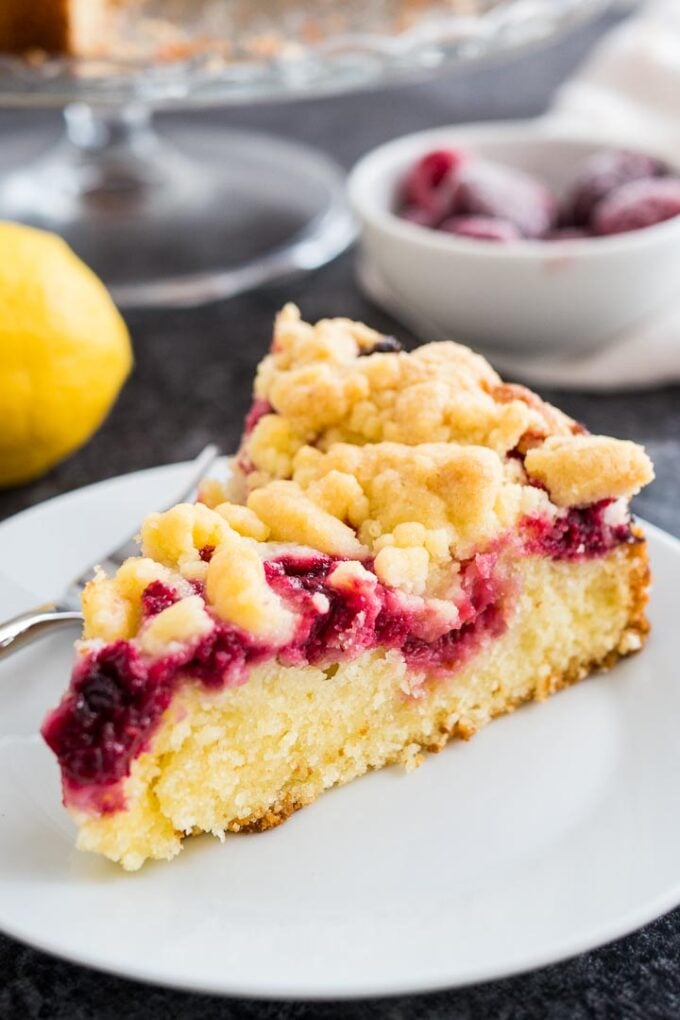 Easy Lemon Raspberry Cake with Crumb Topping | Plated Cravings